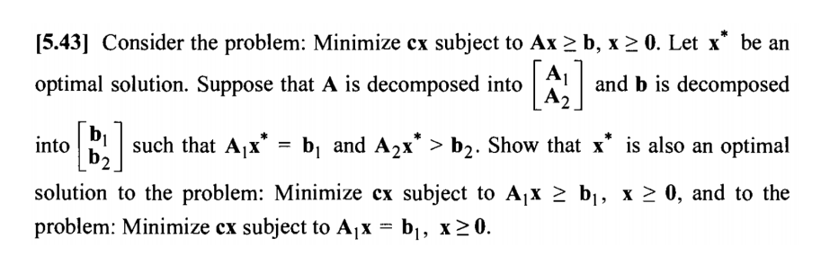 Solved [5.43] Consider the problem: Minimize cx subject to | Chegg.com