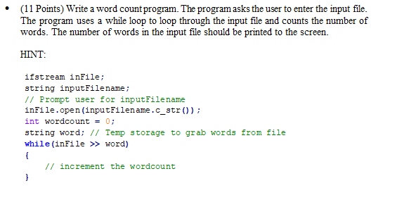 Solved • (11 Points) Write a word count program. The program | Chegg.com