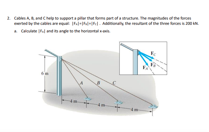 Solved 2. Cables A, B, and C help to support a pillar that | Chegg.com