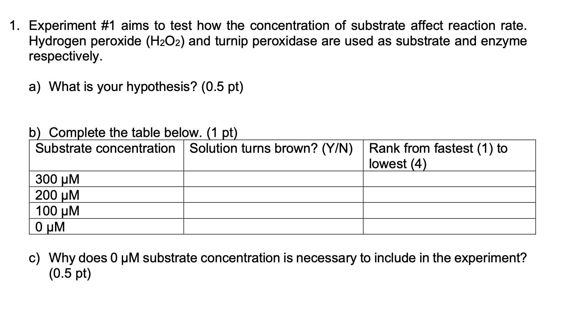 Solved 1. Experiment #1 aims to test how the concentration | Chegg.com