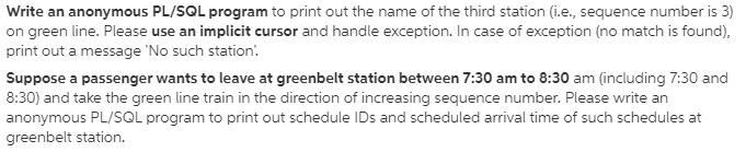 TRAIN DATABASE You will create a database to store | Chegg.com