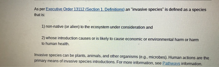 Solved As per Executive Order 13112 (Section 1.Definitions) | Chegg.com