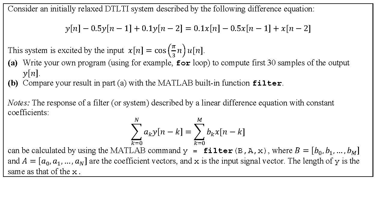 Consider an initially relaxed DTLTI system described | Chegg.com