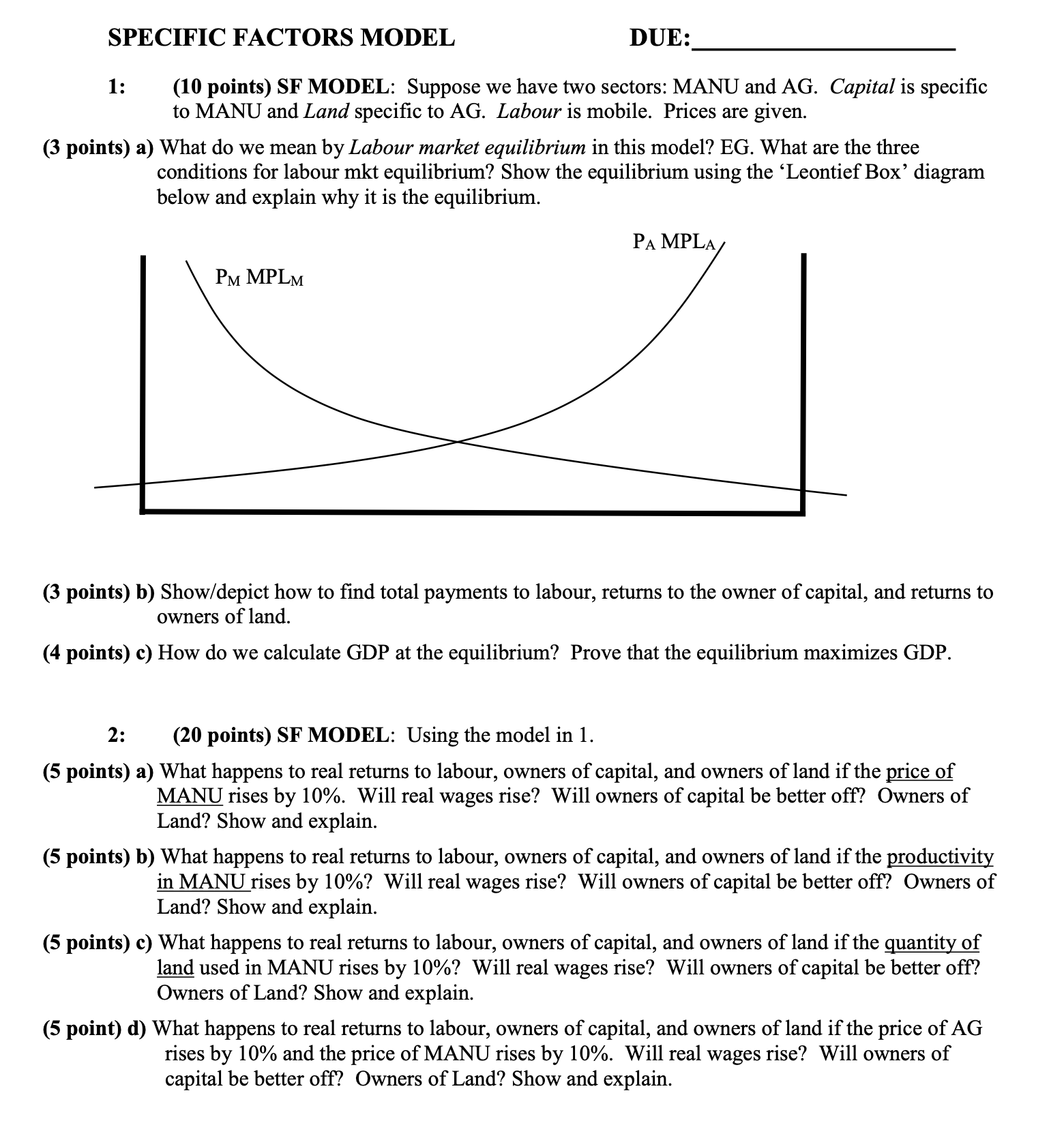 Solved Q2. (20 points) SF MODEL: Using the model in 1. (5 | Chegg.com