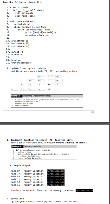 Solved Consider following Linked list 1. class ListNode: 2. | Chegg.com
