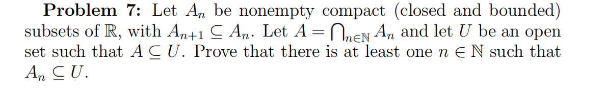 Solved Problem 7: Let An be nonempty compact (closed and | Chegg.com