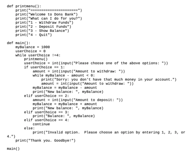 Solved 1. Start with a simple ATM program. • Download | Chegg.com