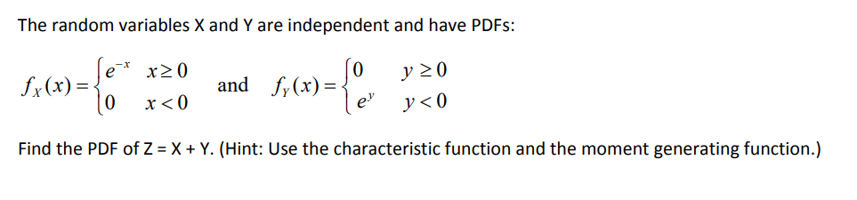 Solved The random variables x ﻿and Y ﻿are independent and | Chegg.com