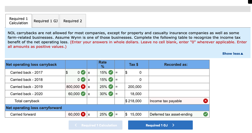 Solved Exercise 16-25 (Static) Net operating loss carryback | Chegg.com