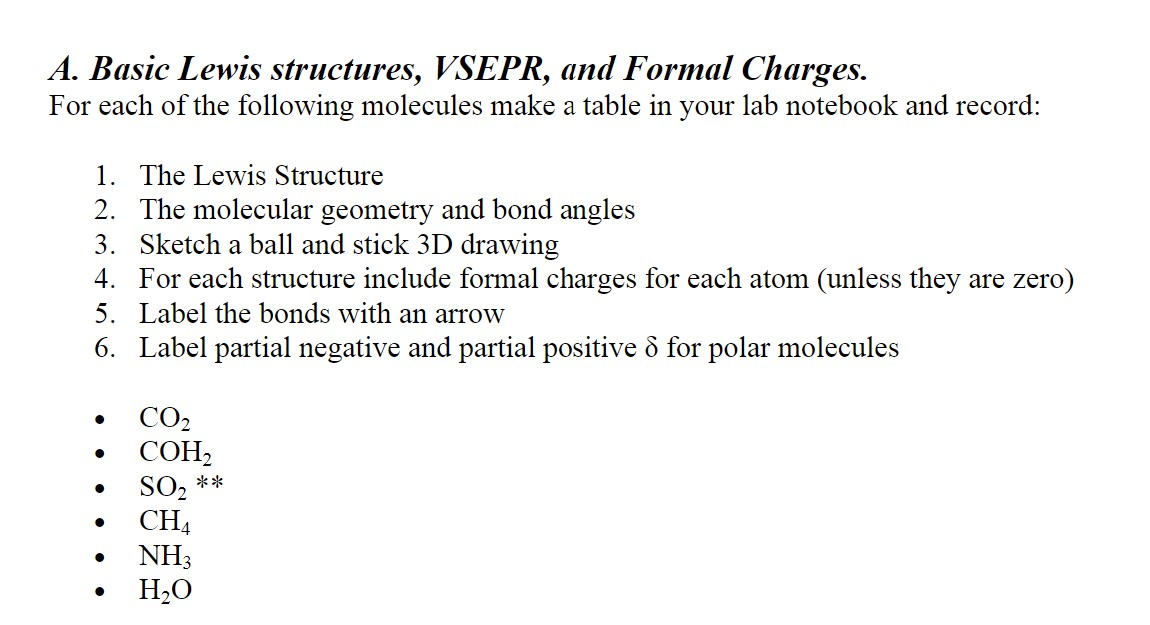 Solved A. Basic Lewis structures, VSEPR, and Formal Charges. | Chegg.com