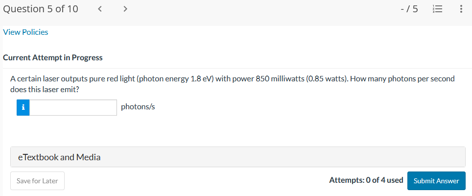 Solved A certain laser outputs pure red light (photon energy | Chegg.com