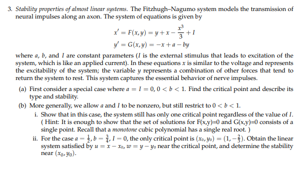 Solved 3. Stability properties of almost linear systems. The | Chegg.com