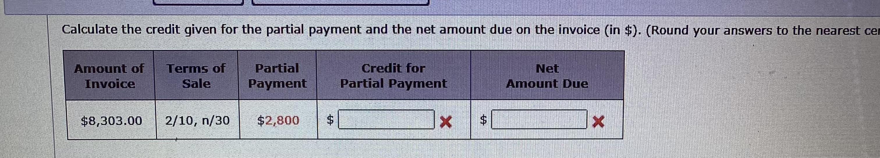 Solved Calculate the credit given for the partial payment | Chegg.com