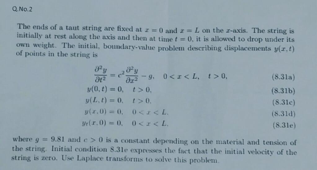 Solved Q.No.2 The ends of a taut string are fixed at r = 0 | Chegg.com