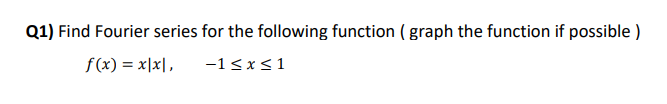 Solved Q1) Find Fourier series for the following function ( | Chegg.com
