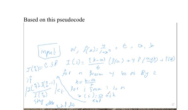 Solved Based on this pseudocode input w,f(x)=1+x34,ϵ,∞,b | Chegg.com