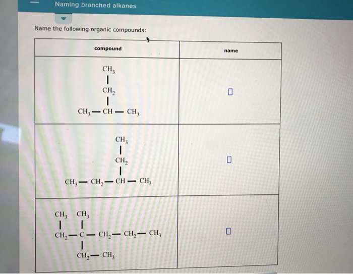Solved Naming branched alkanes Name the following organic | Chegg.com