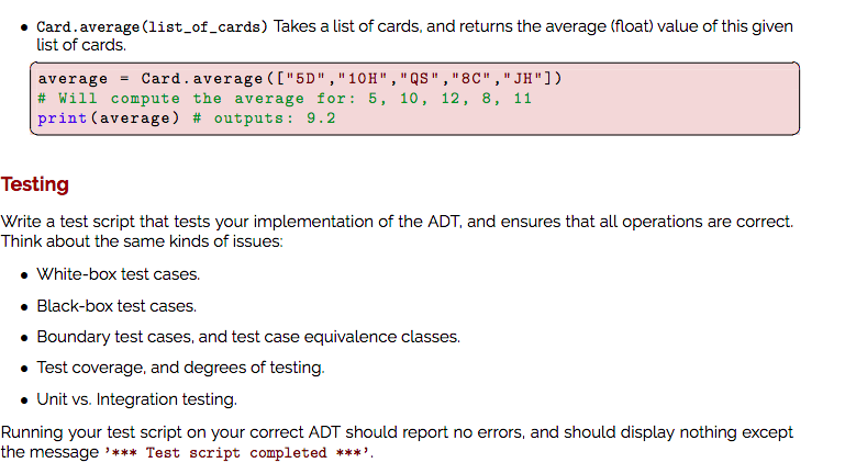 Solved Card.average (list_of_cards) Takes a list of cards, | Chegg.com