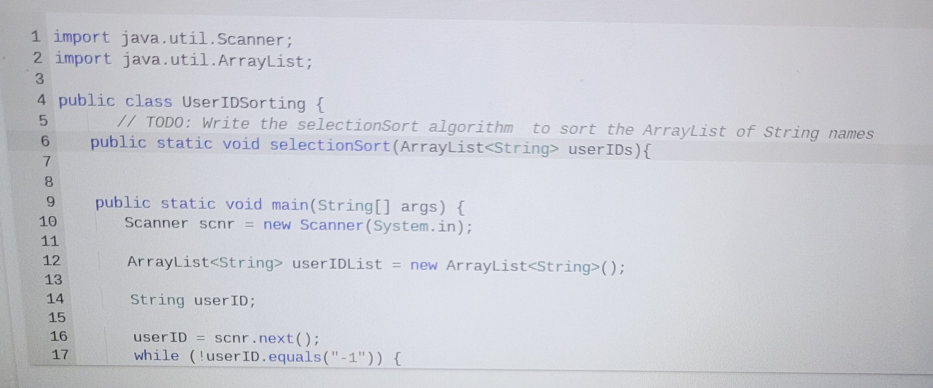 Solved in java please! Sorting user IDs / Selection | Chegg.com Solved in java please! Sorting user IDs / Selection | Chegg.com