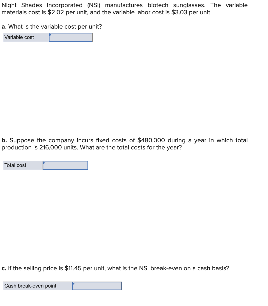 Solved Night Shades Incorporated (NSI) manufactures biotech | Chegg.com