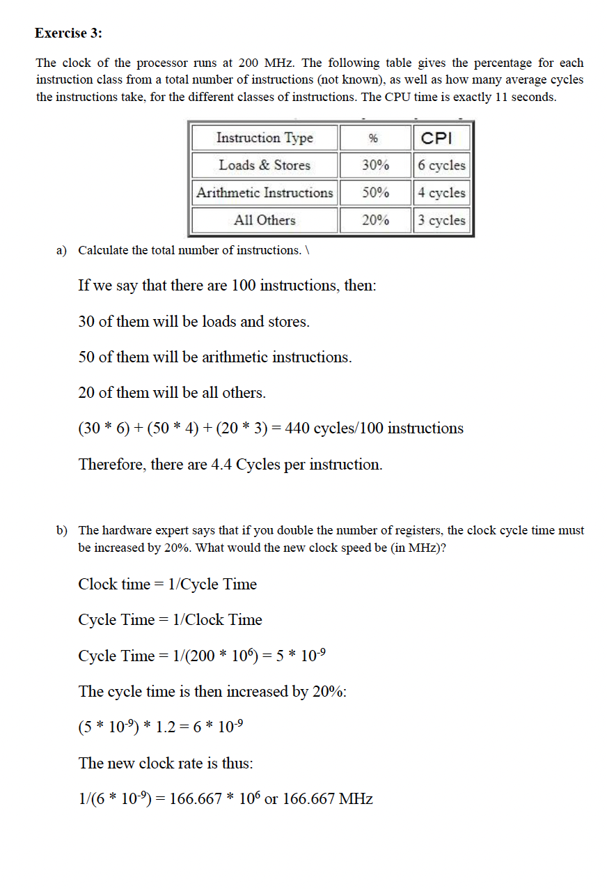 Solved Exercise 3: The clock of the processor runs at | Chegg.com
