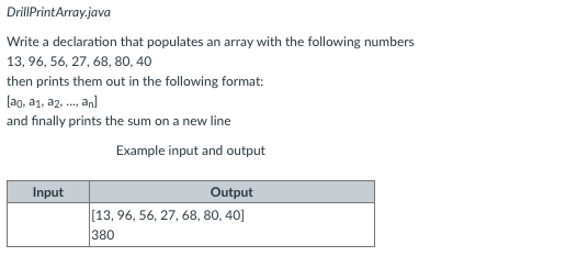 Solved Drillprintarray Java Write A Declaration That