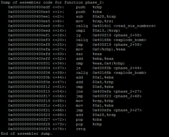 About Bomb lab phase_2 As I know the answer of the | Chegg.com