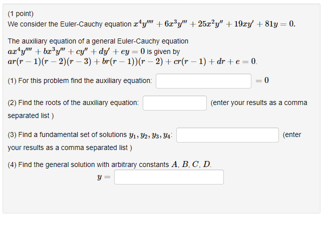 Solved (1 point) We consider the Euler-Cauchy equation | Chegg.com