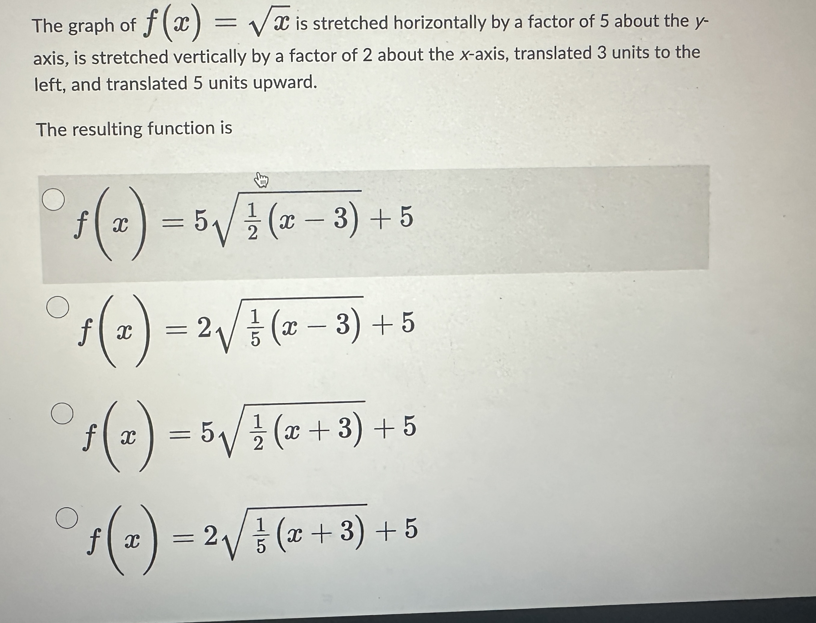 Solved The graph of f(x)=x2 ﻿is stretched horizontally by a | Chegg.com