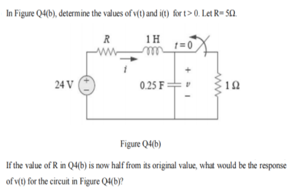 Solved In Figure Q4(b), determine the values of v(t) and | Chegg.com