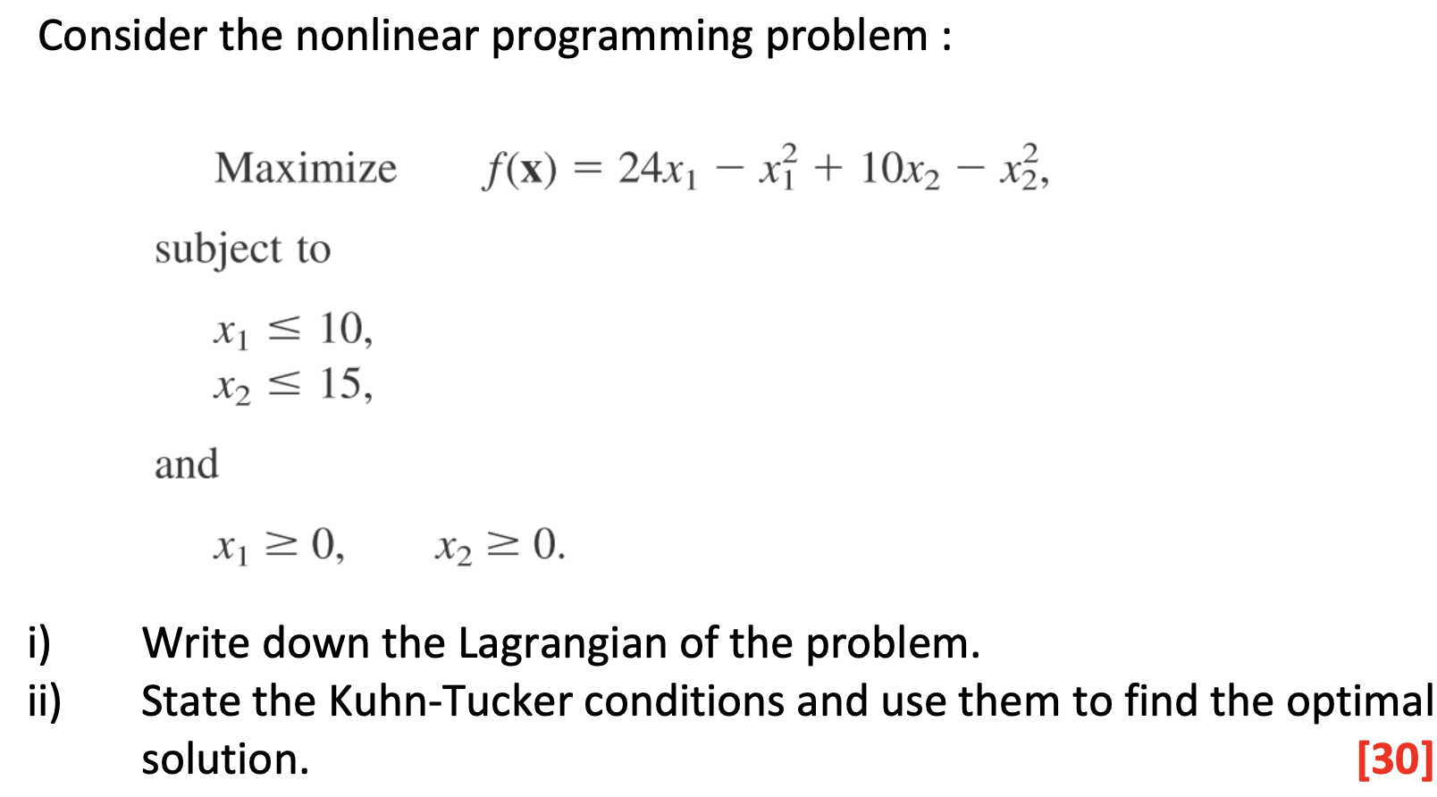 Consider the nonlinear programming problem : f(x) = | Chegg.com