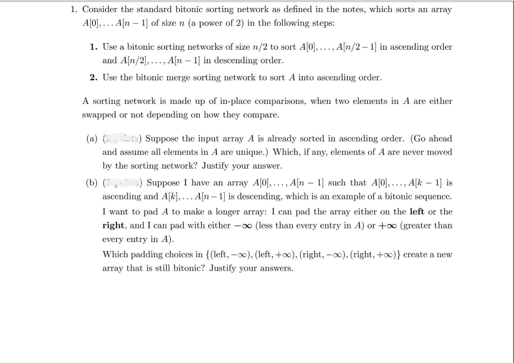 1. Consider the standard bitonic sorting network as | Chegg.com