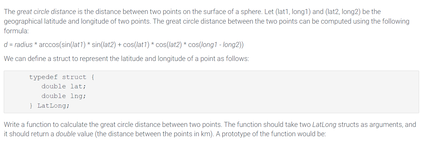 Solved The great circle distance is the distance between two | Chegg.com
