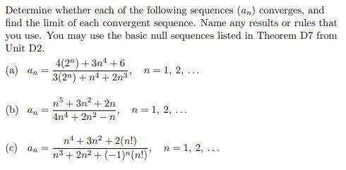 Solved Determine whether each of the following sequences | Chegg.com