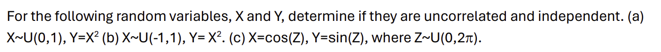 Solved For the following random variables, x ﻿and Y, | Chegg.com