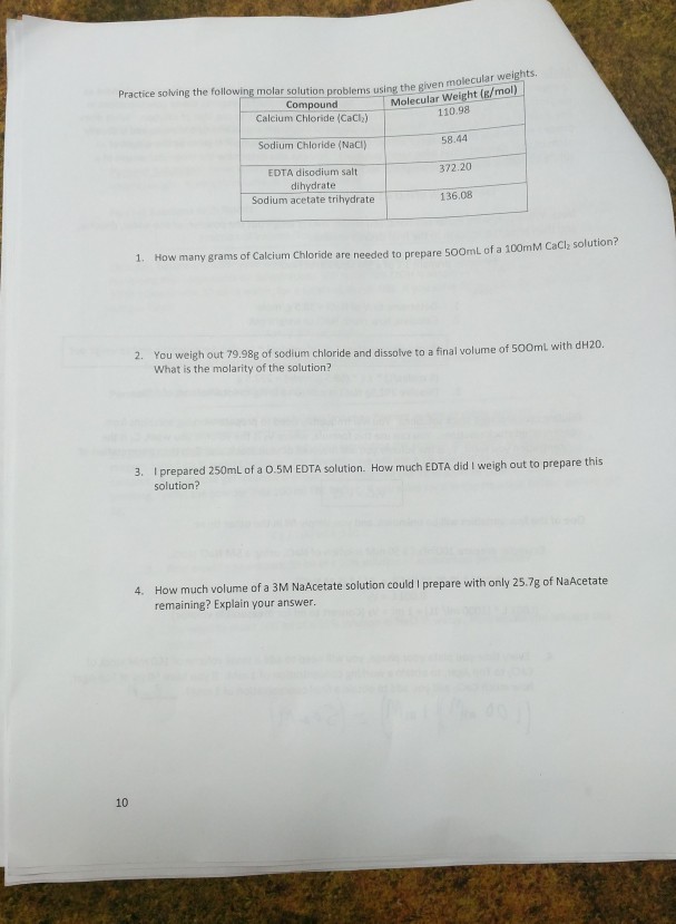 Solved ctice solving the following molar solution problems | Chegg.com
