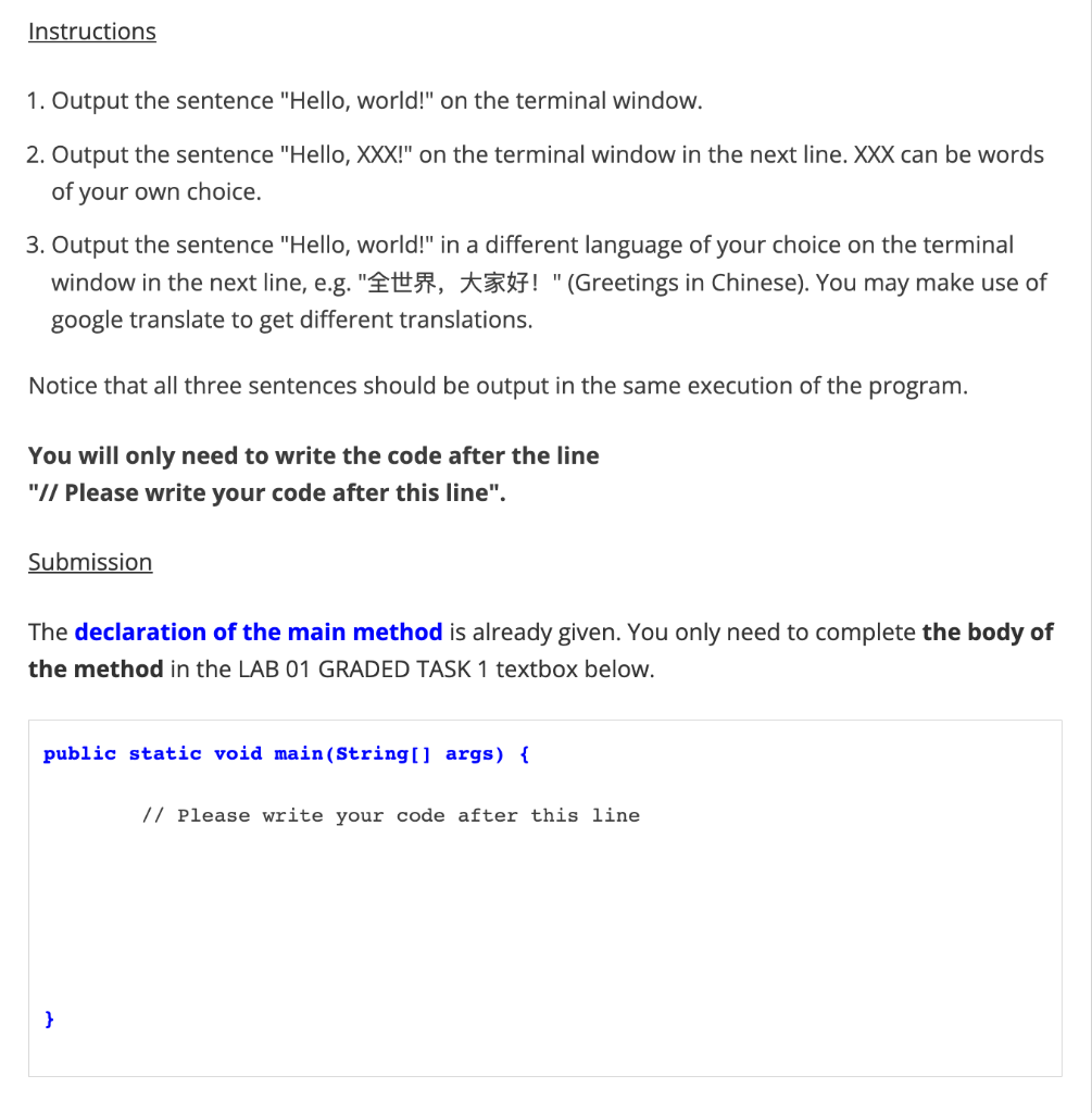 Solved Instructions 1. Output the sentence "Hello, world!" | Chegg.com