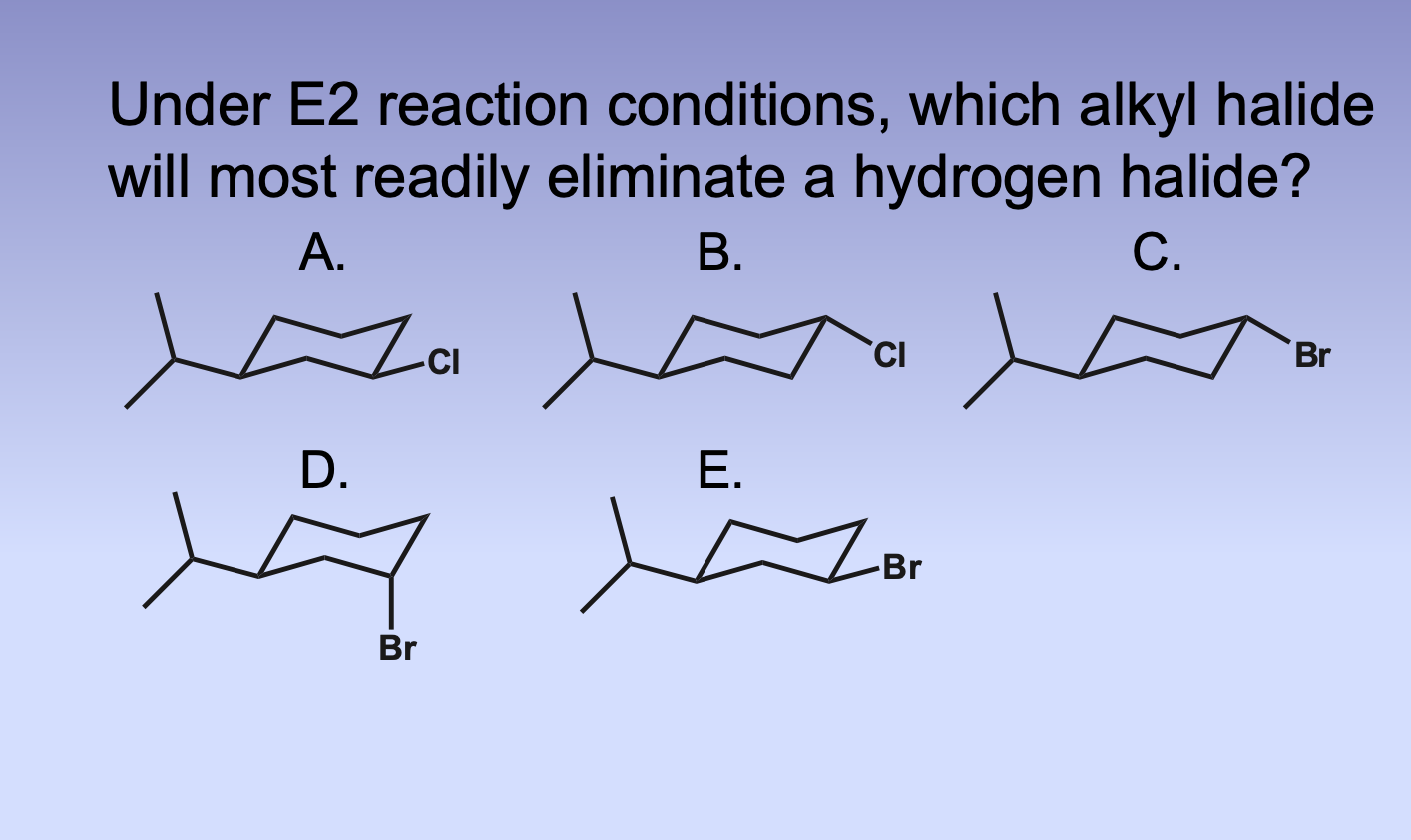 Solved Under E2 reaction conditions, which alkyl halide will | Chegg.com