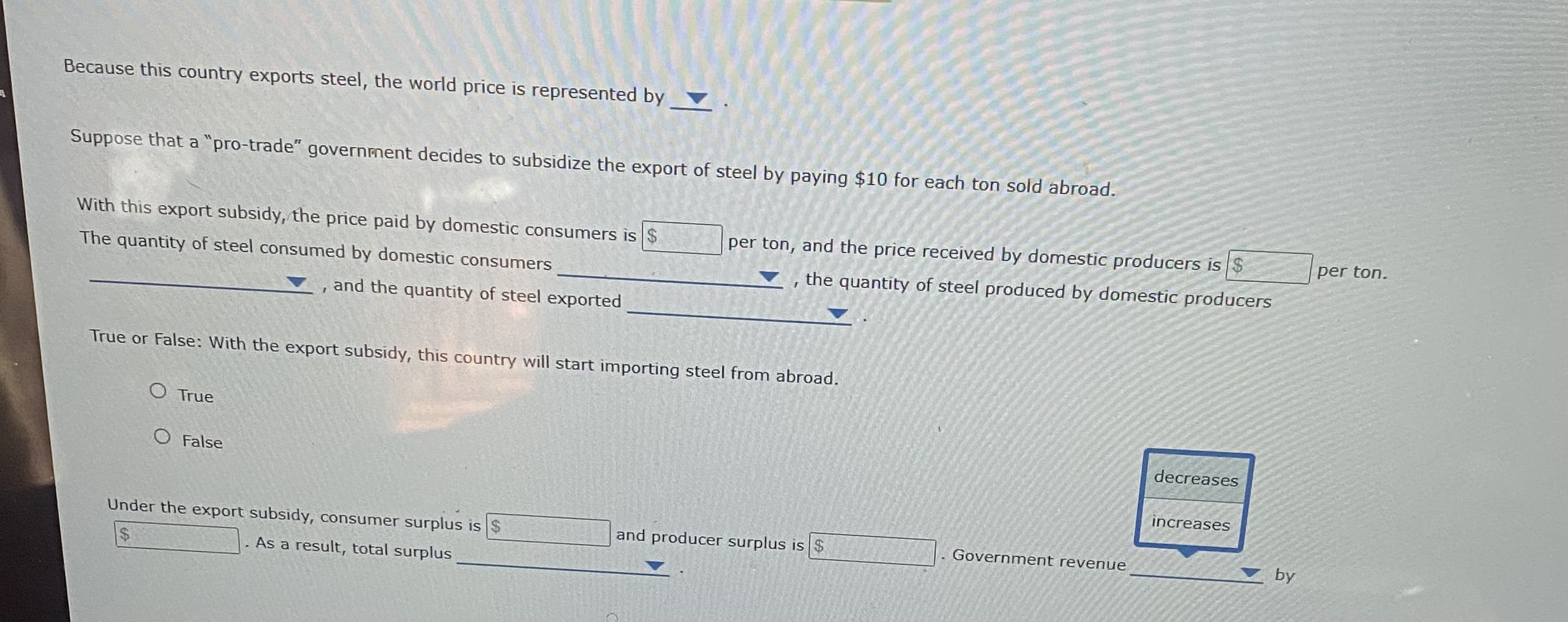 Solved Secause this country exports steel, the world price | Chegg.com