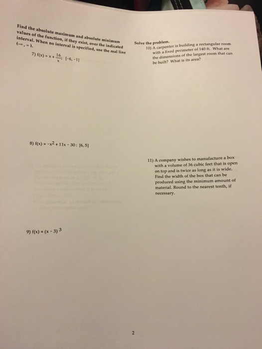 Solved Find the absolute maximum and absolute minimum values | Chegg.com