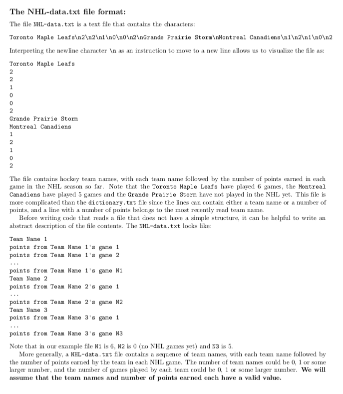 Solved The NHL-data.txt file format: The file NHL-data.txt | Chegg.com