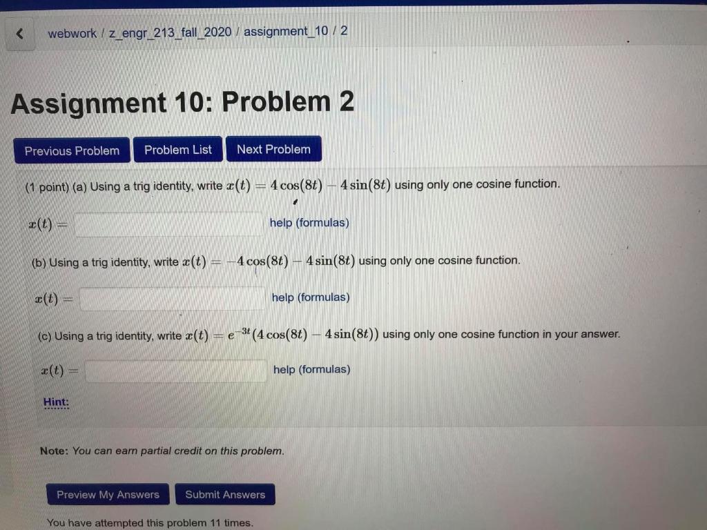Solved webwork / z_engr_213_fall_2020 / assignment_10/2 | Chegg.com