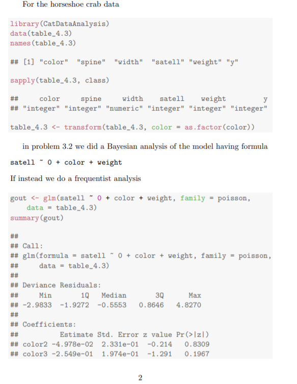For the horseshoe crab data library(CatDataAnalysis) | Chegg.com