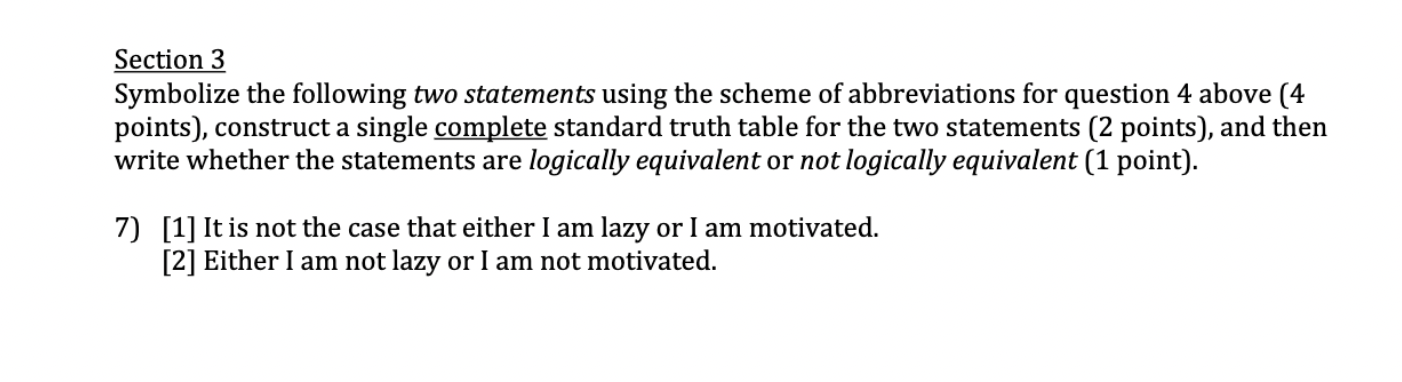 Section 3 Symbolize the following two statements | Chegg.com