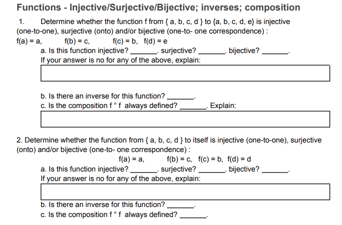 Solved Functions - Injective/Surjective/Bijective; inverses; | Chegg.com
