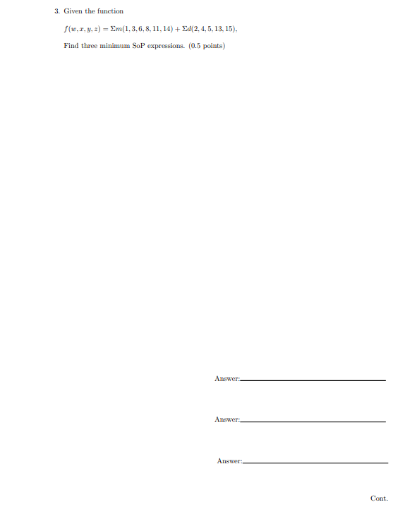 Name 1 Find All Minimum Sop Expressions For The 