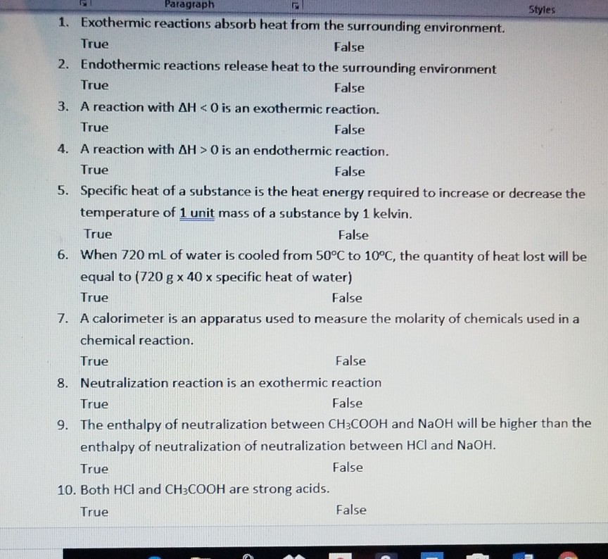 Solved Paragraph Styles Exothermic reactions absorb heat | Chegg.com