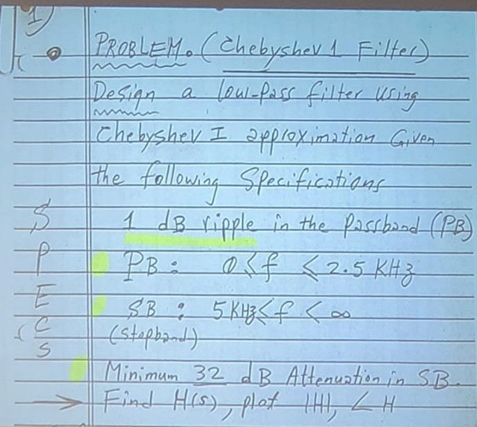 Solved s PROBLEM (Chebyshev 1 Filter) Design a low-pass | Chegg.com