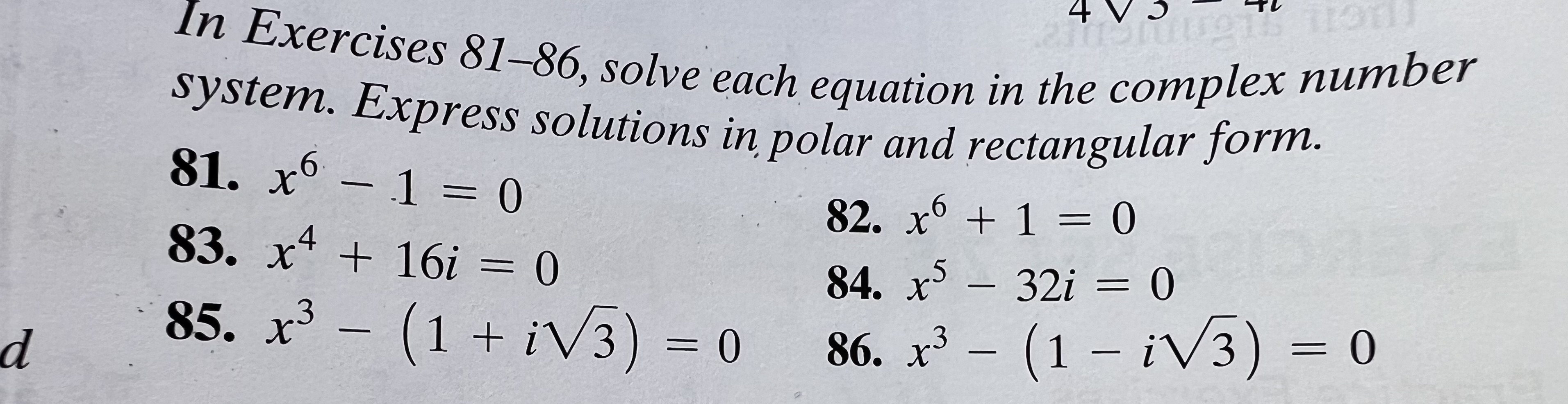 Solved Exercises 81-86, ﻿solve each equation in the complex | Chegg.com