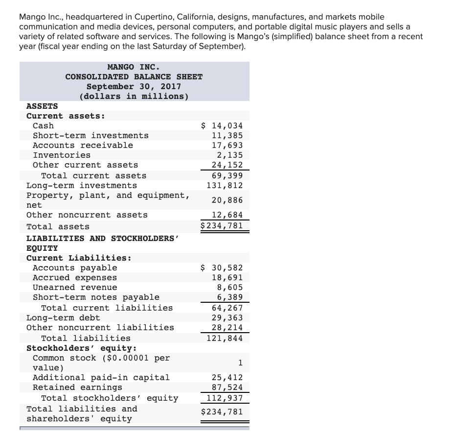 Solved Mango Inc., headquartered in Cupertino, California, | Chegg.com